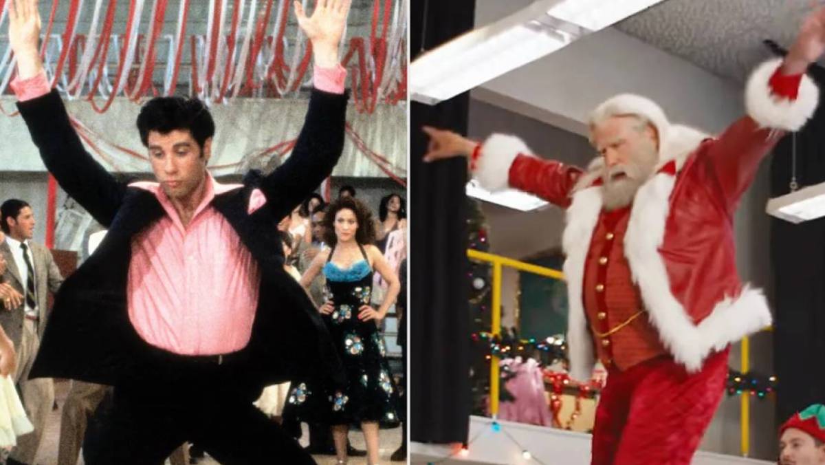 Vestido de Papai Noel, John Travolta recria famosa cena de "Grease" em novo comercial de Natal ...
